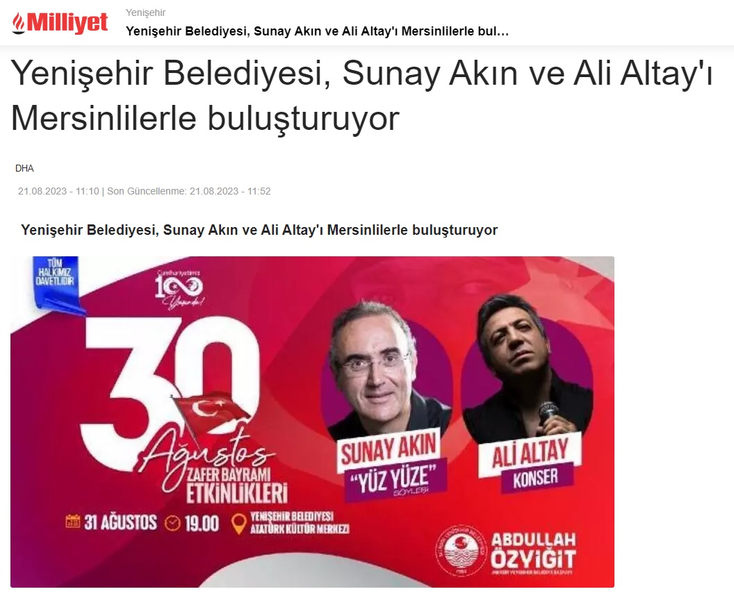 Yenişehir Belediyesi, Sunay Akın ve Ali Altay’ı Mersinlilerle ...